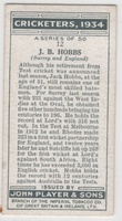 CRICKET - John Player & Sons 1934 Cricketers - #12 Jack Hobbs - Surrey