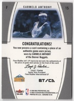 2004-05 Fleer Genuine - Big Time Game Used #BT/CA Carmelo Anthony MEM ...