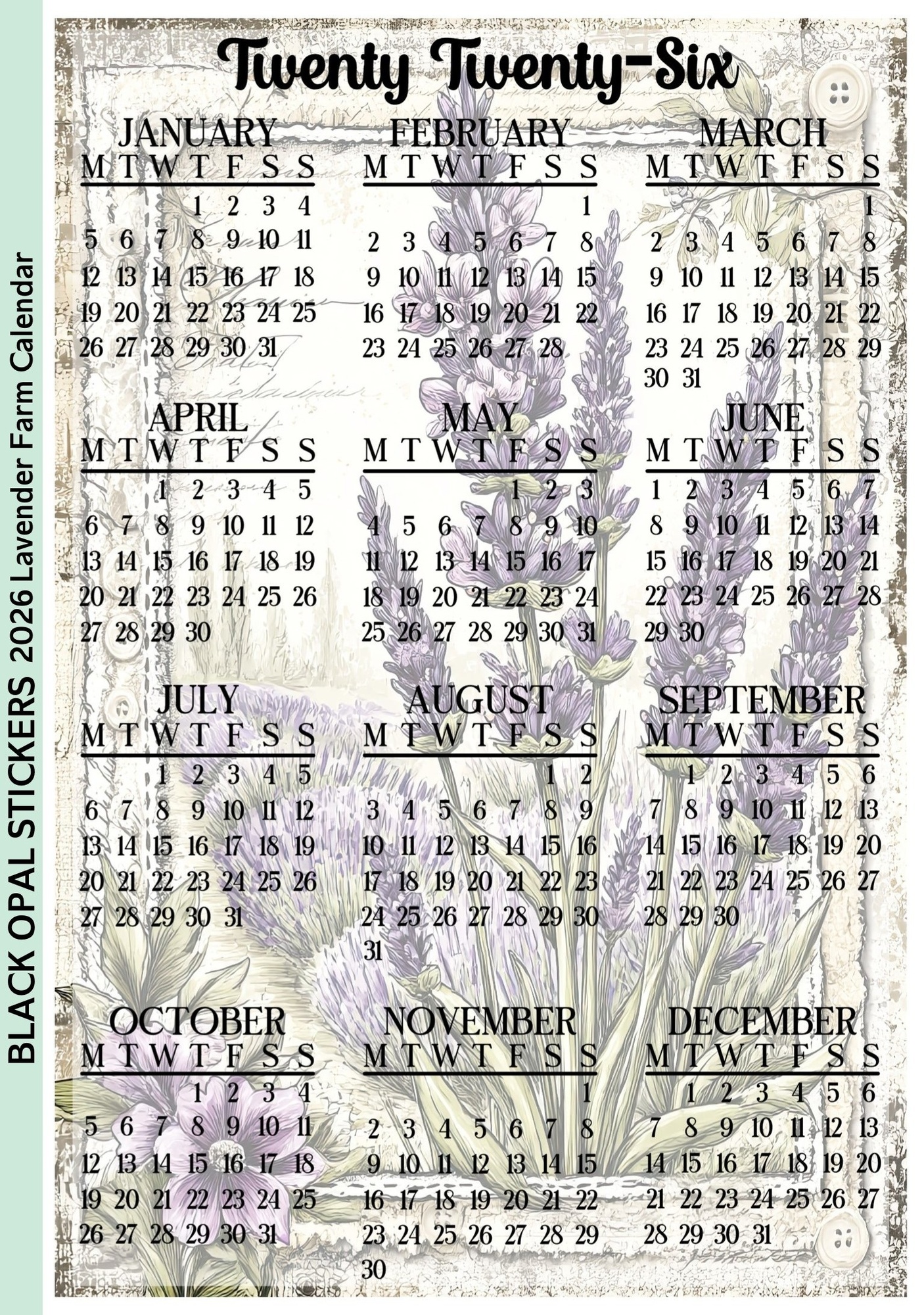 2026 Lavender Farm Calendar