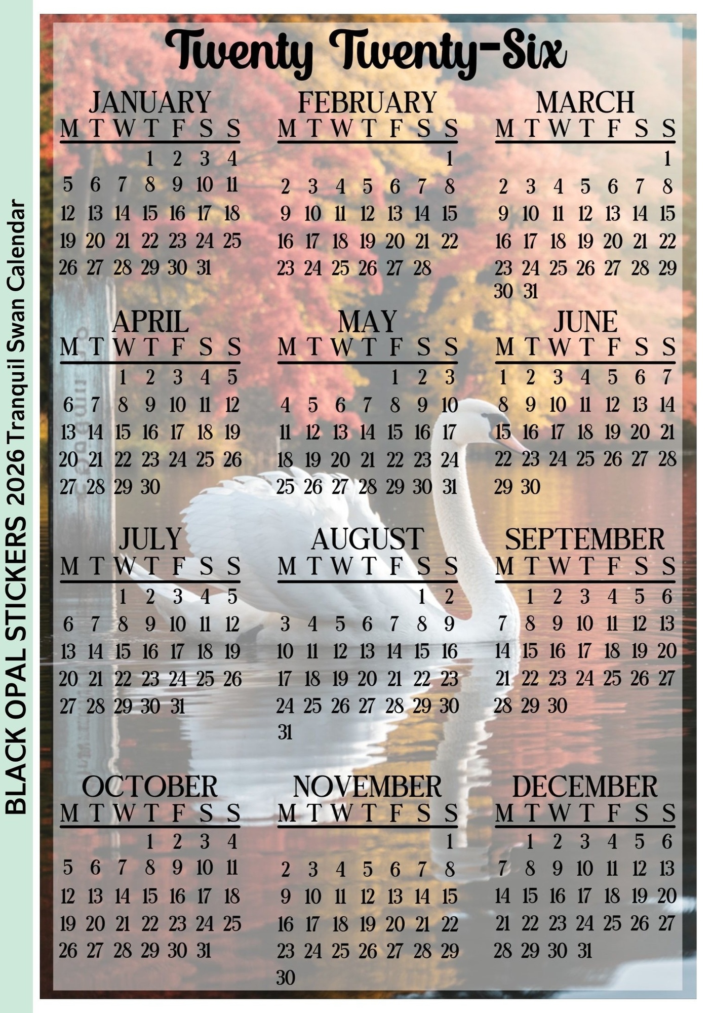 2026 Tranquil Swan Calendar